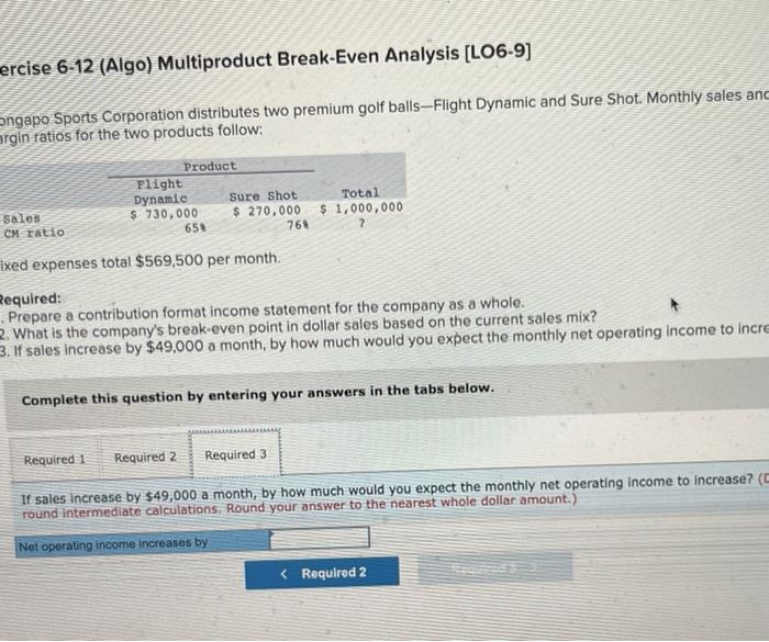 Solved Exercise 6-12 (Algo) Multiproduct Break-Even Analysis | Chegg.com