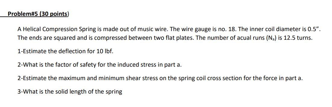 Solved Problem#5 ( 30 ﻿points)A Helical Compression Spring | Chegg.com