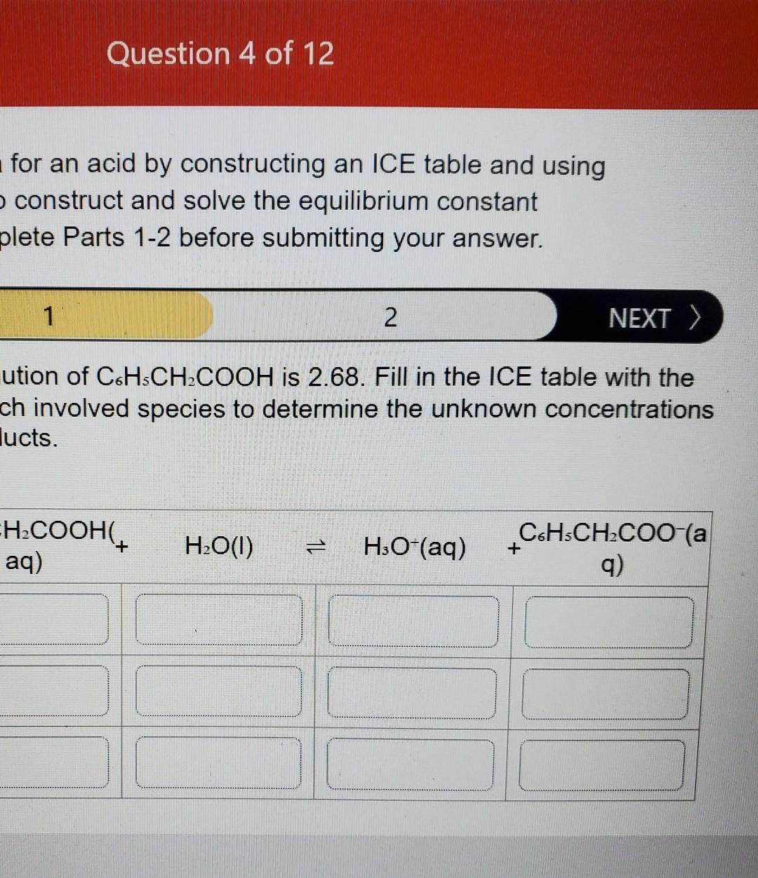for an acid by constructing an ICE table and using | Chegg.com