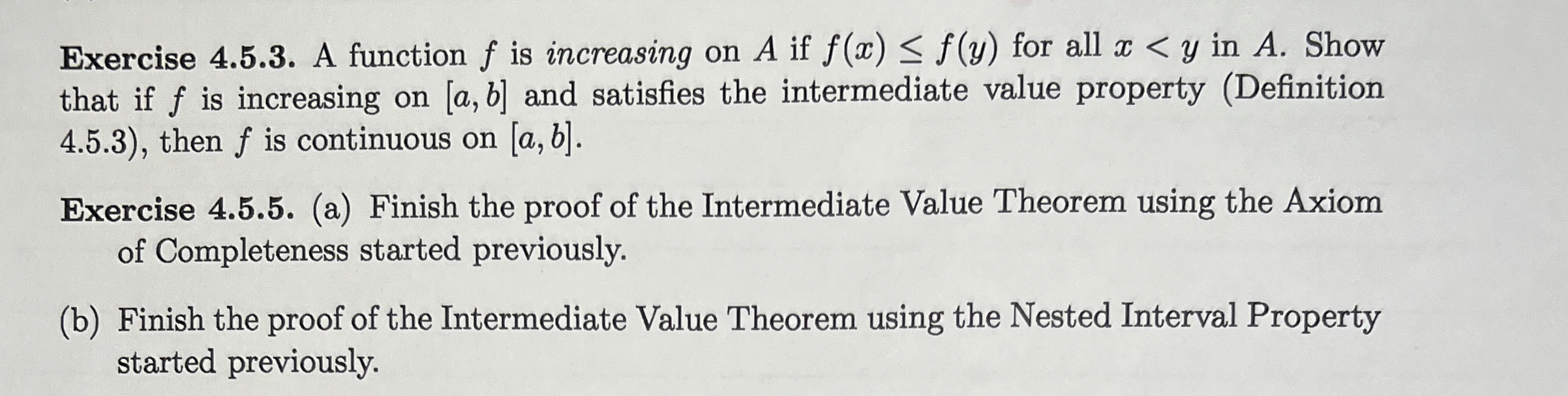 Solved Exercise 4.5.3. ﻿A function f ﻿is increasing on A ﻿if | Chegg.com