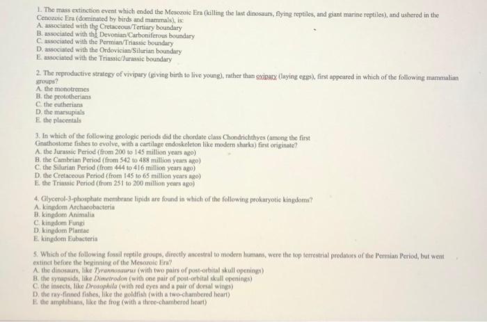 Solved 1. The mass extinction event which ended the Mesozoic | Chegg.com