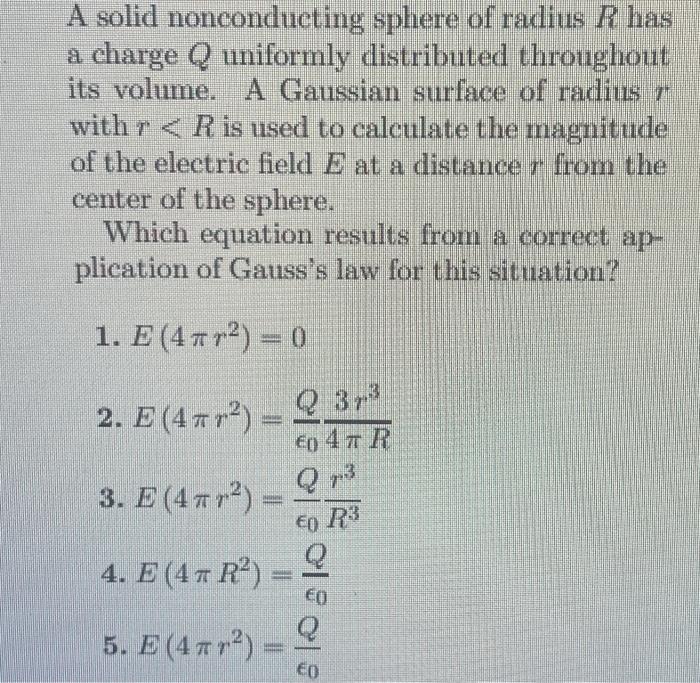 Solved A solid nonconducting sphere of radius R has a charge | Chegg.com