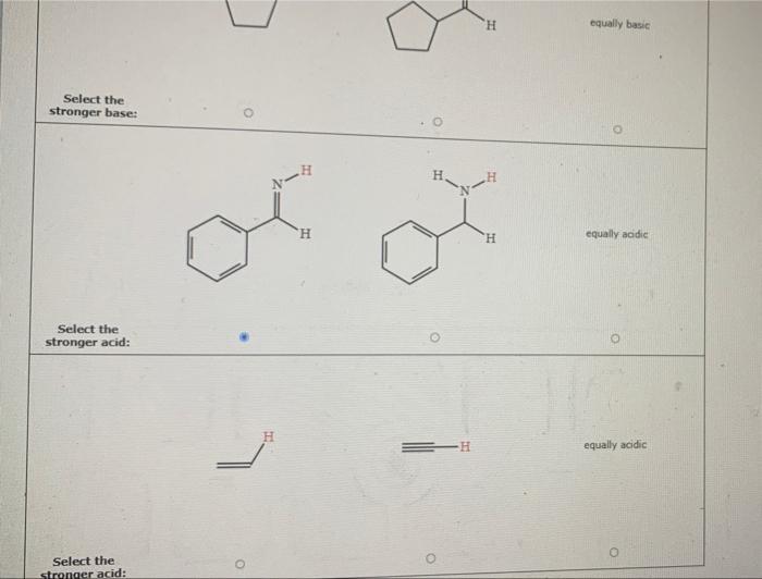 Solved In each row of the table below, select the stronger | Chegg.com