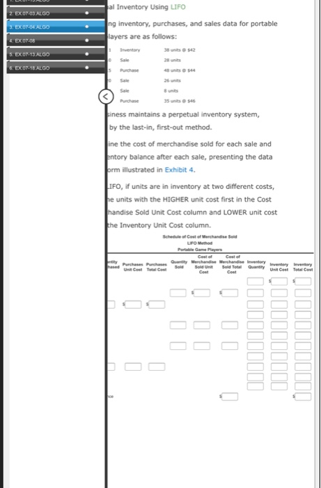 Solved Perpetual Inventory Using LIFO 2 EXOT-03 ALGO 3. | Chegg.com