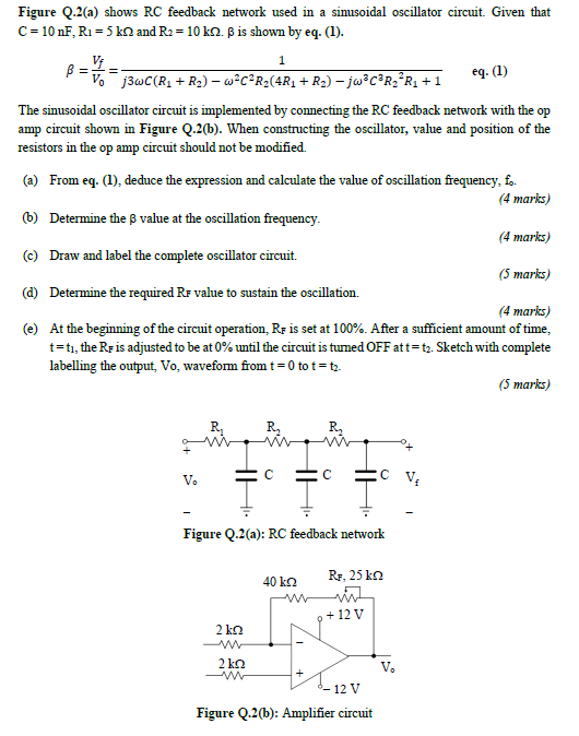 Solved Figure Q.2(a) ﻿shows RC feedback network used in a | Chegg.com