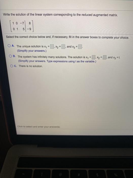 Solved Write the solution of the linear system corresponding | Chegg.com