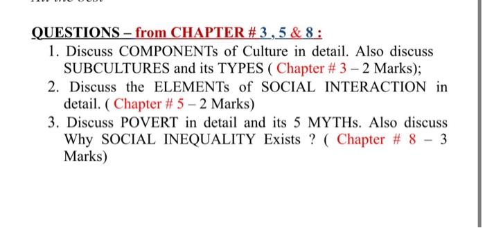 Solved QUESTIONS - from CHAPTER\# 3,5&8 : 1. Discuss | Chegg.com