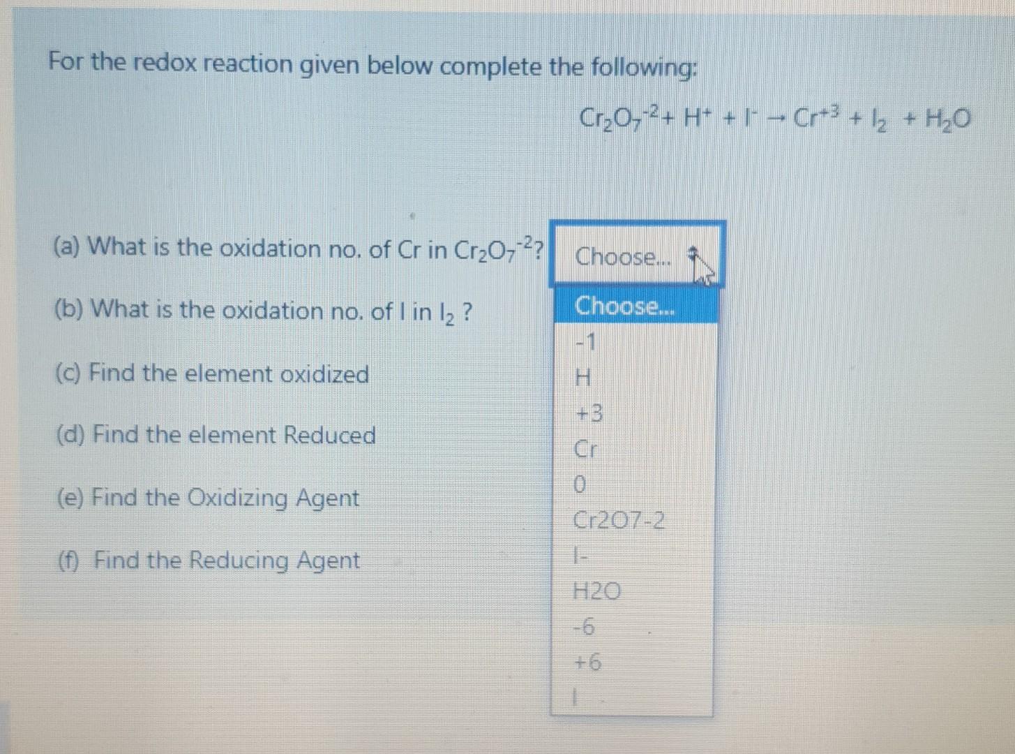 Solved For the redox reaction given below complete the | Chegg.com