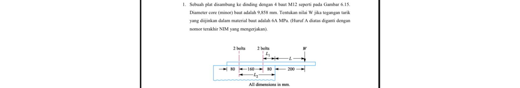 Solved Sebuah plat disambung ke dinding dengan 4 ﻿baut M12 | Chegg.com