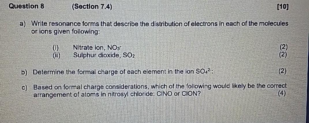 Solved Question 8 (Section 7.4) (10) a) Write resonance | Chegg.com