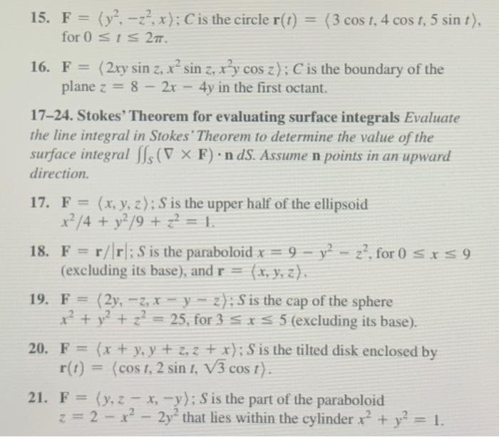 Solved 11-16. Stokes' Theorem for evaluating line integrals | Chegg.com