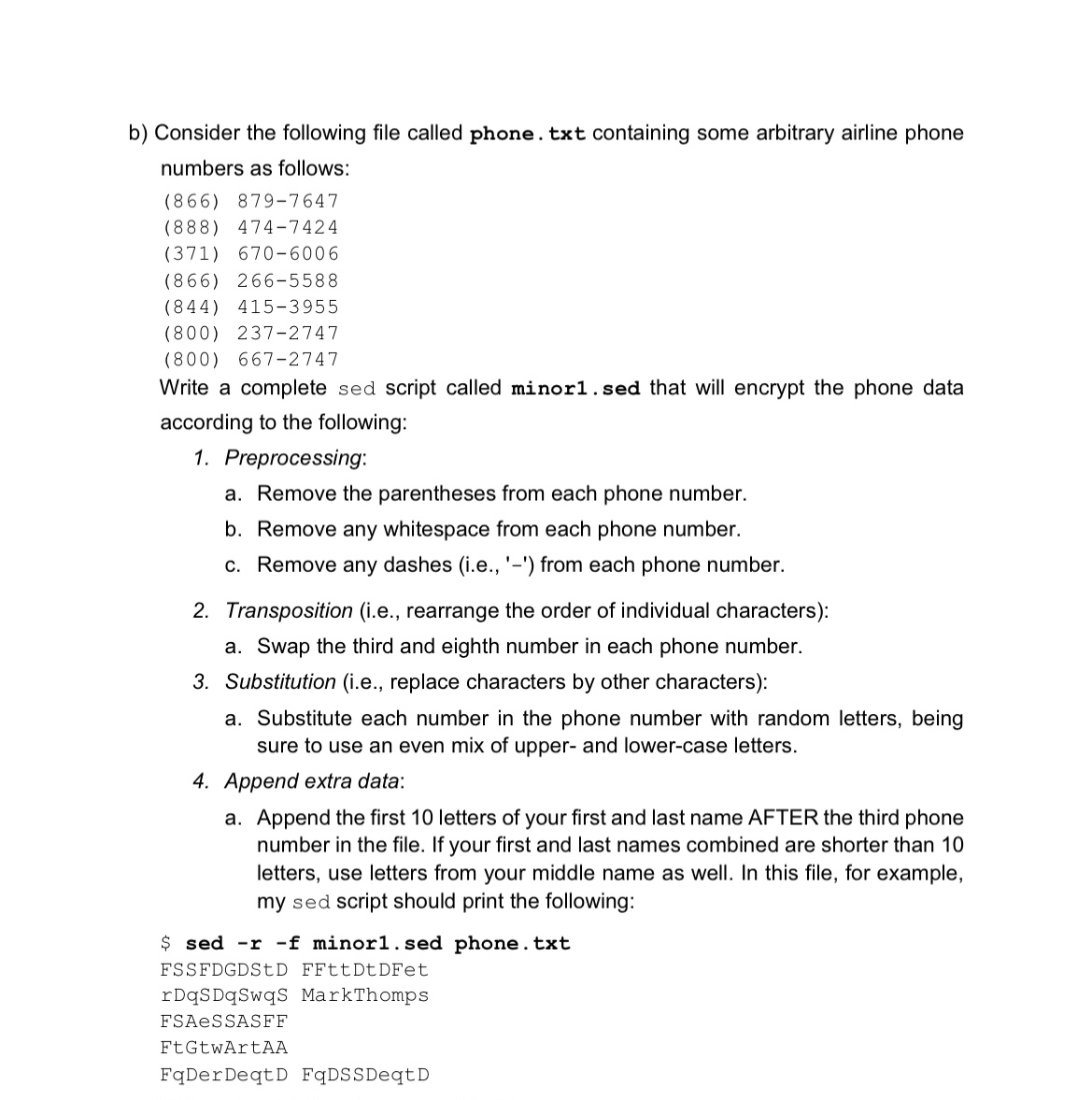 Solved b) ﻿Consider the following file called phone txt | Chegg.com