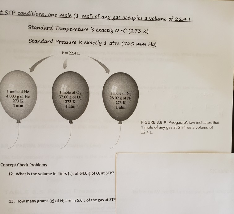 Solved t STP conditions, one mole (1 mol of any gas occupies | Chegg.com