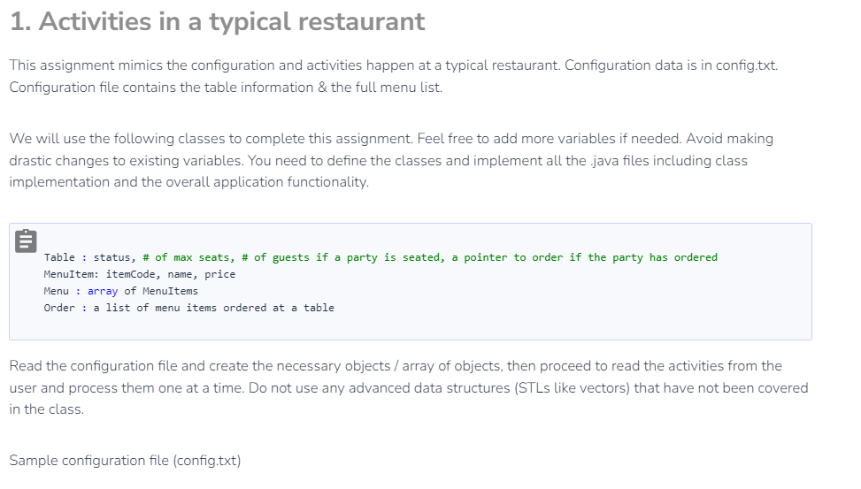 Solved Activities in a typical restaurantThis assignment | Chegg.com
