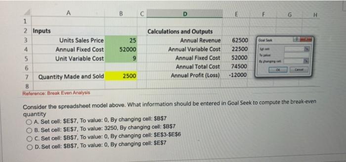 Solved Consider the following Excel spreadsheet. Reference: | Chegg.com