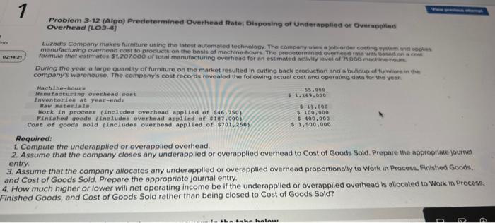 Solved Problem 3-12 (Aigo) Predetermined Overhead Rate: | Chegg.com