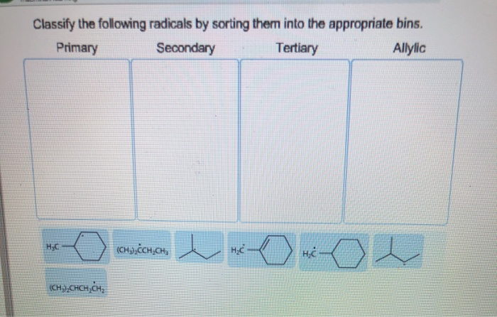 Solved Classify the following radicals by sorting them into | Chegg.com