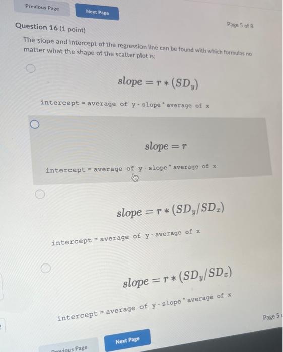 Solved Previous Page Next Page Question 16 (1 point) The | Chegg.com