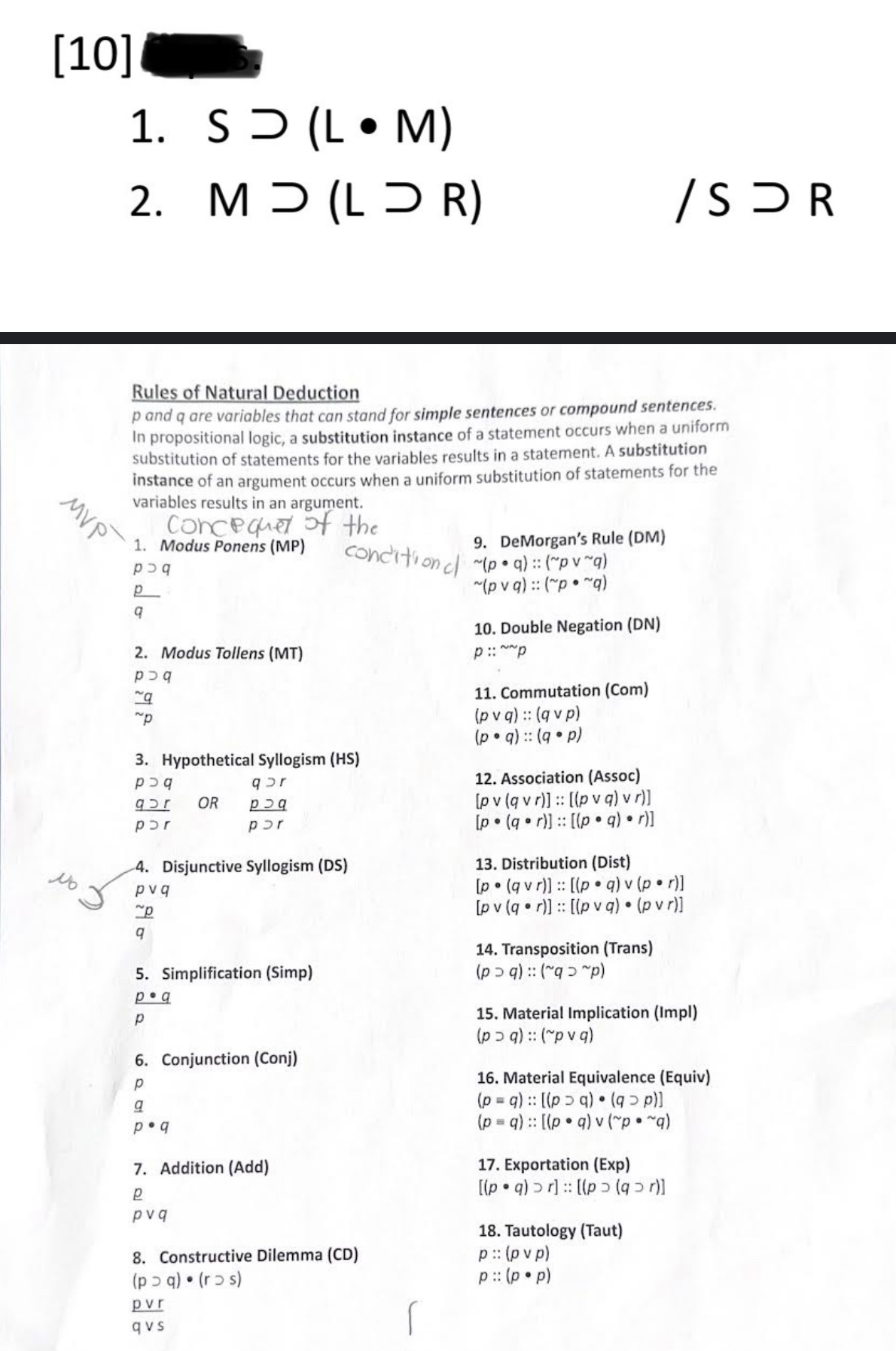 Please use any of the 18 ﻿rules of deduction | Chegg.com