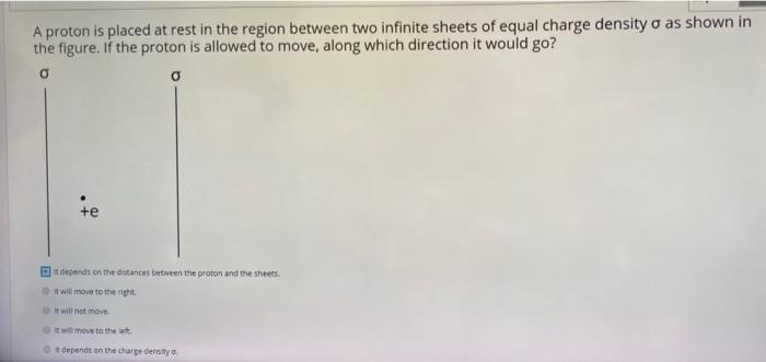 Solved A proton is placed at rest in the region between two | Chegg.com