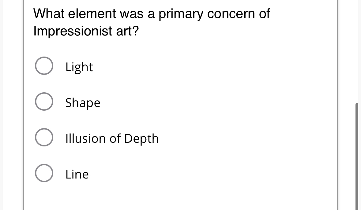 Solved What element was a primary concern ofImpressionist | Chegg.com