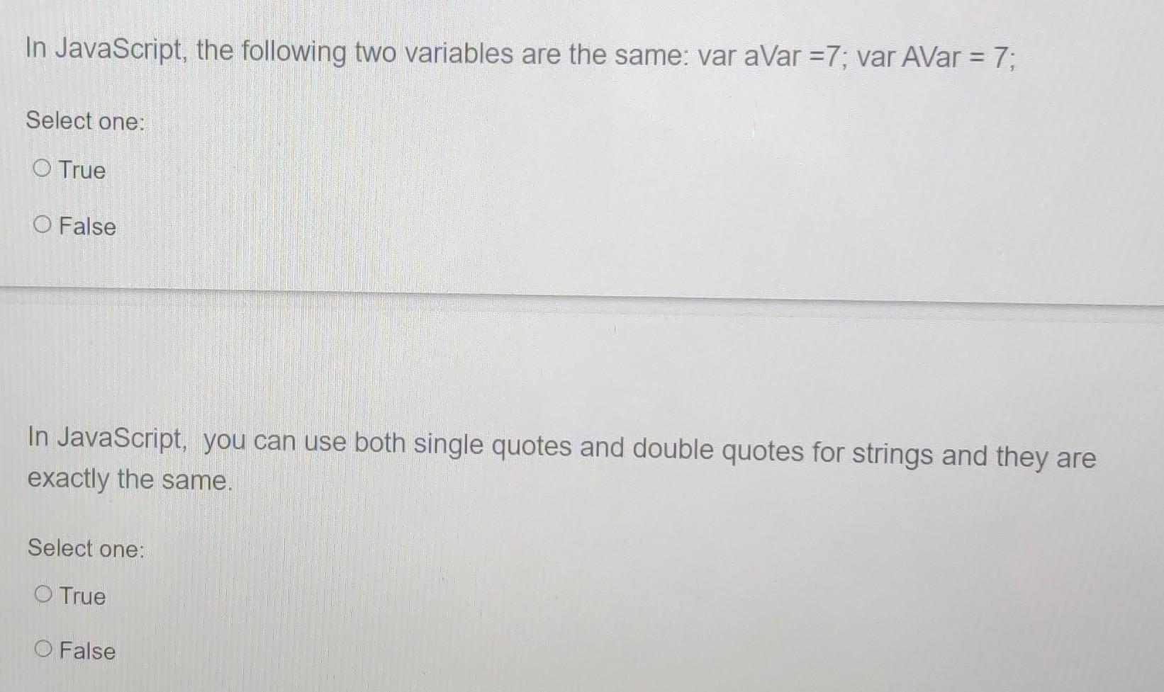 Solved In JavaScript, the following two variables are the | Chegg.com