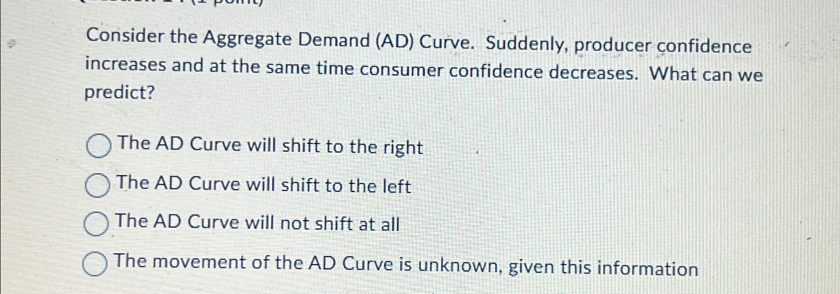 Solved Consider the Aggregate Demand (AD) ﻿Curve. Suddenly, | Chegg.com