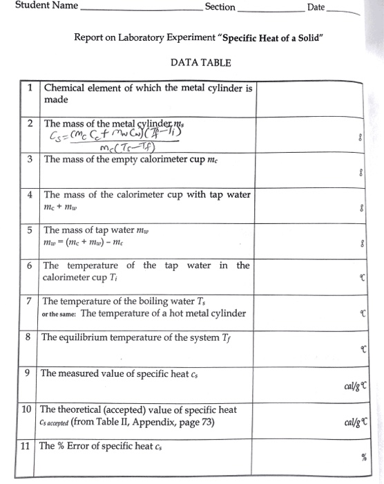 Student Name Section Date Report on Laboratory | Chegg.com