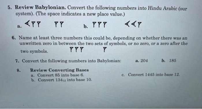 Solved 5. Review Babylonian. Convert the following numbers | Chegg.com