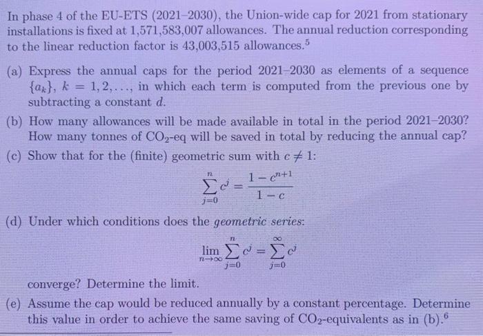 Solved In phase 4 of the EU-ETS (2021-2030), the Union-wide | Chegg.com