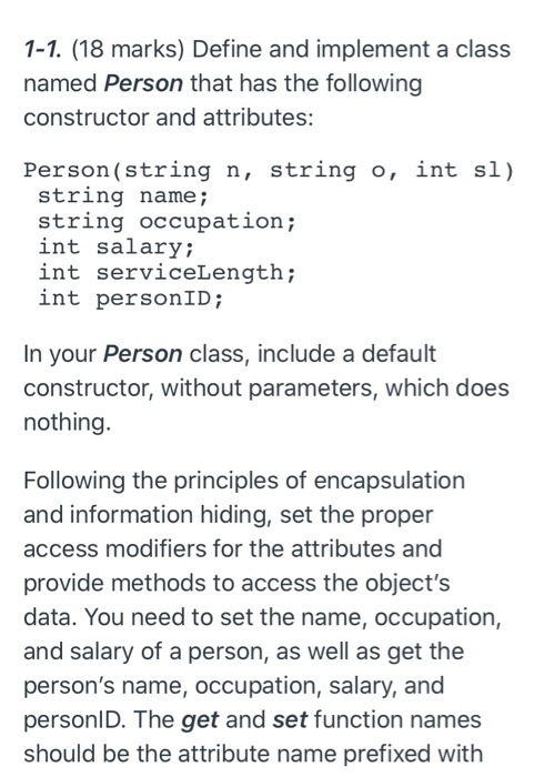 1-1. (18 marks) Define and implement a class named | Chegg.com