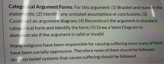 Categorical Argument Forms: For this argument: (1) | Chegg.com