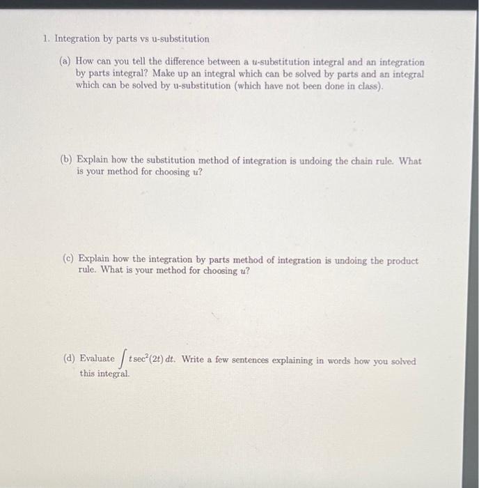 Solved 1. Integration by parts vs u-substitution (a) How can | Chegg.com