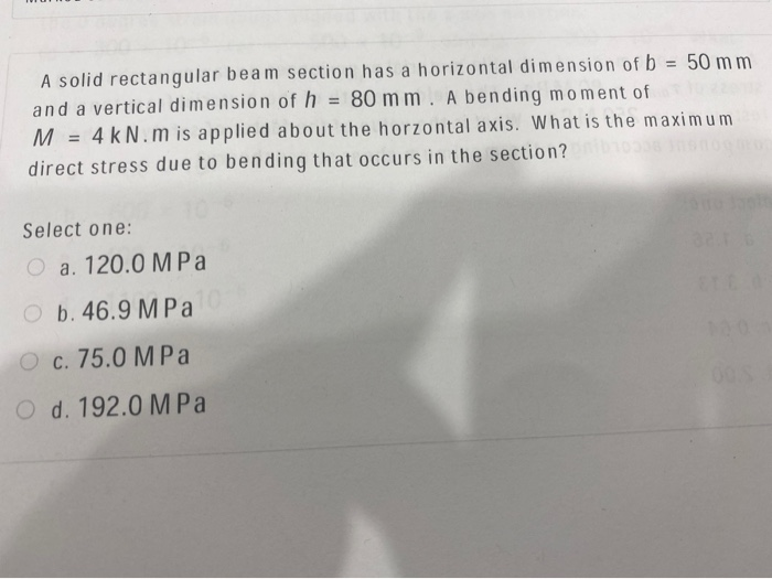 Solved A solid rectangular beam section has a horizontal | Chegg.com