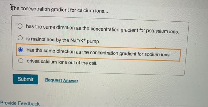 Solved The concentration gradient for calcium ions... O has | Chegg.com
