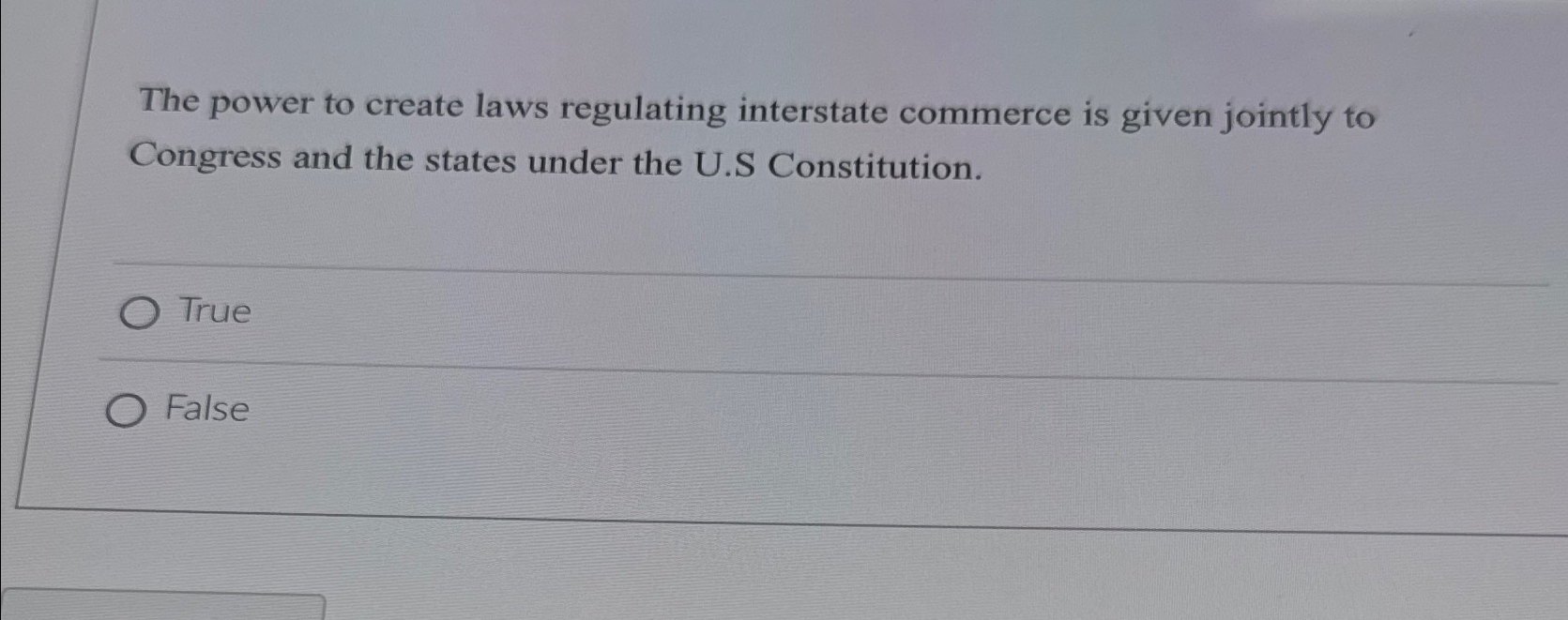 Solved The power to create laws regulating interstate | Chegg.com