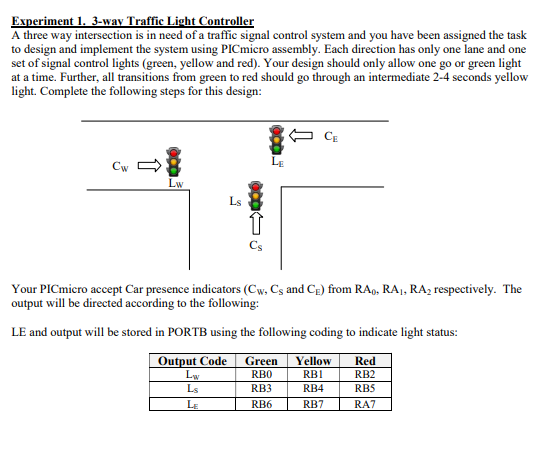 Experiment 1. 3-way Traffic Light ControllerA three | Chegg.com
