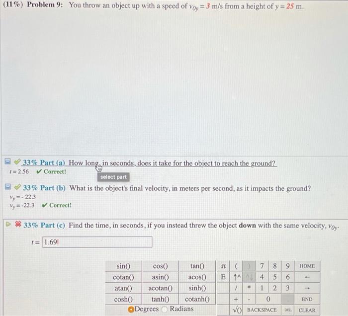 Solved 11 Problem 9 You Throw An Object Up With A Speed