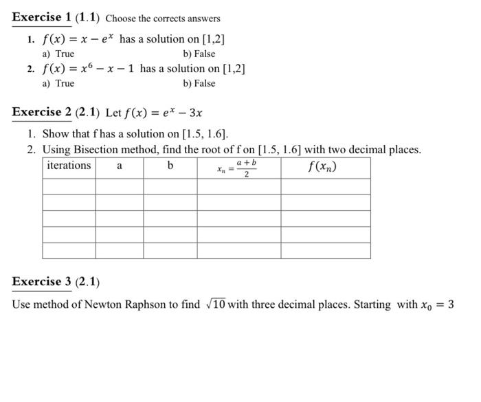 Solved Exercise 1 (1.1) Choose the corrects answers 1. | Chegg.com