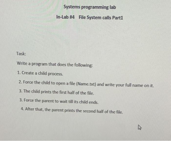 Solved Systems programming lab In-Lab \#4 File System calls | Chegg.com