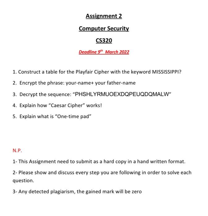 Solved Assignment 2 Computer Security CS320 Deadline 9th | Chegg.com