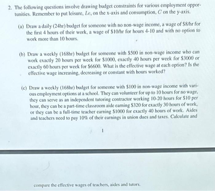 Solved 2. The following questions involve drawing budget | Chegg.com