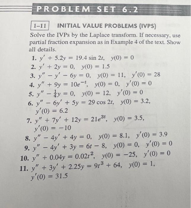 Solved PROBLEM SET 6.2 --- = 1-11 INITIAL VALUE PROBLEMS | Chegg.com