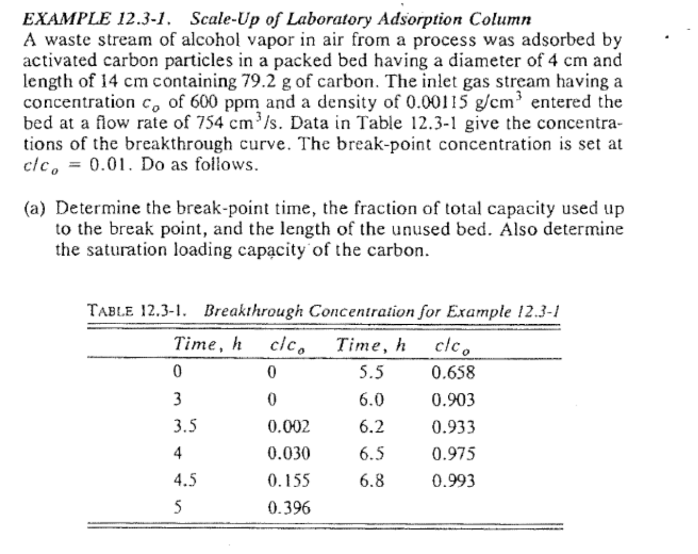 Solved EXAMPLE 12.3-1. ﻿Scale-Up of Laboratory Adsorption | Chegg.com