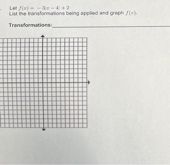 Solved Let f(x)=−3∣x−4∣+2 List the transformations being | Chegg.com
