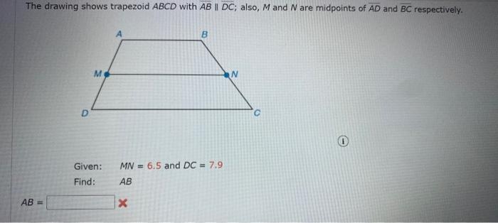 Solved The drawing shows trapezoid ABCD with AB || DC; also, | Chegg.com