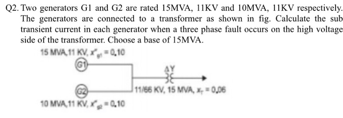 Solved Q2. Two generators G1 and G2 are rated 15MVA, 11KV | Chegg.com