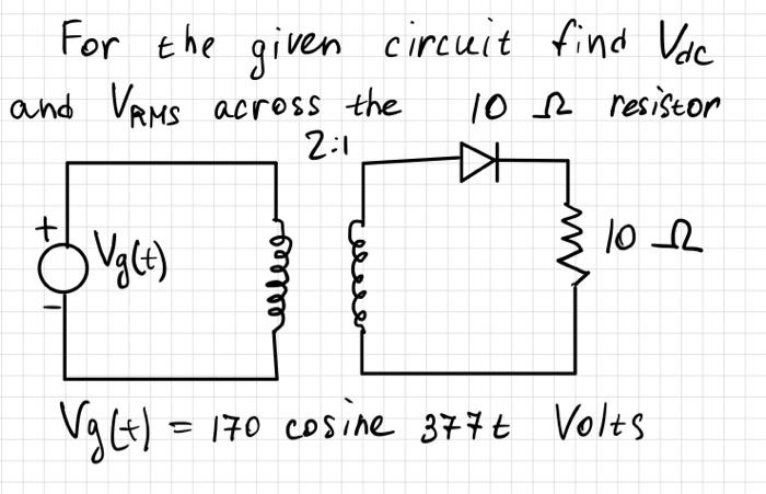 Solved For the given circuit find Vdc and VRMS across the | Chegg.com