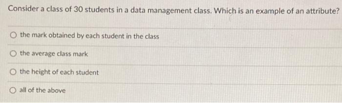 Solved Consider a class of 30 students in a data management | Chegg.com