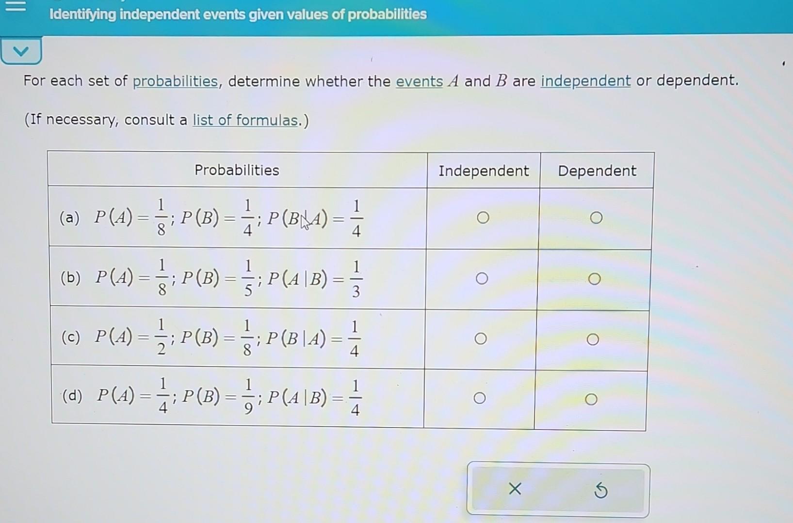 Solved For each set of probabilities, determine whether the | Chegg.com